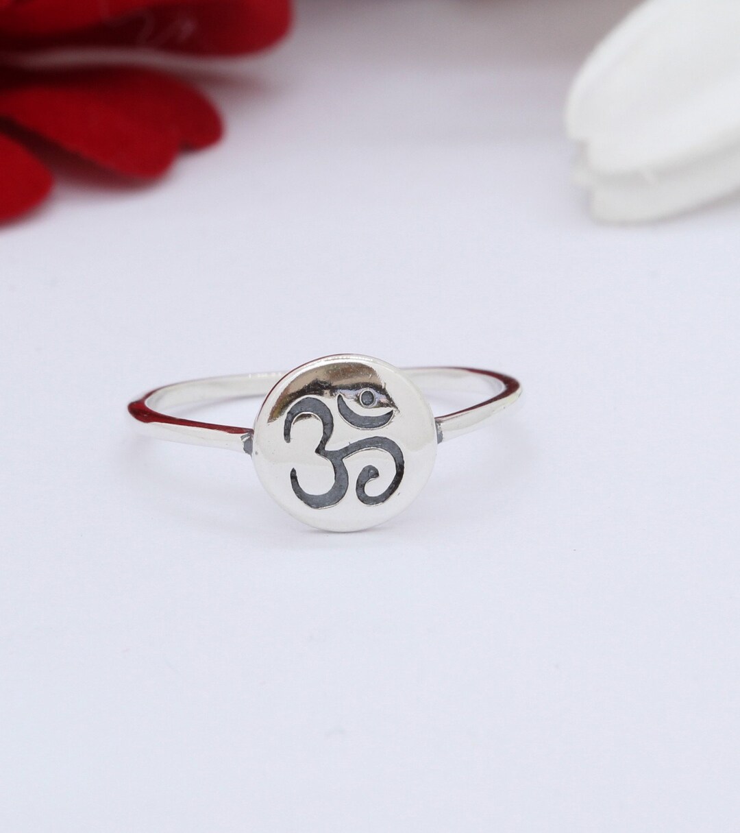Petite Dainty OM Ohm Ring Band Oxidized Thumb Ring Solid 925 Sterling ...