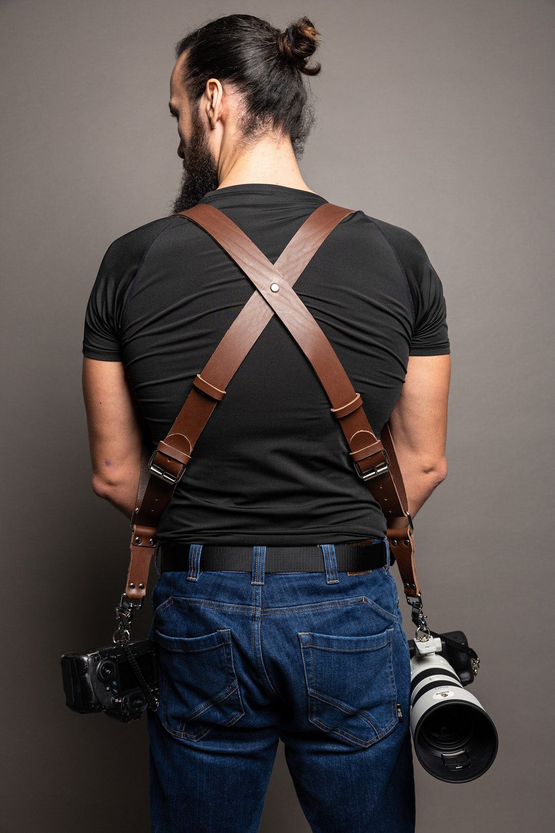 Dual Leather Camera Strap, Double Camera Harness, Double Shoulder ...
