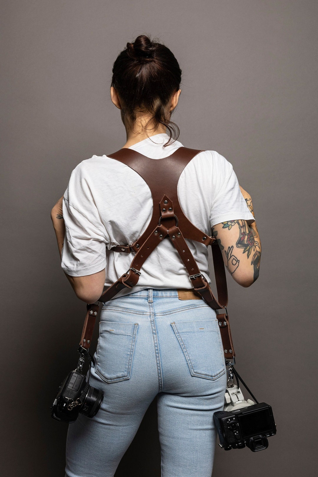 Dual Leather Camera Strap, Double Camera Harness, Double Shoulder ...