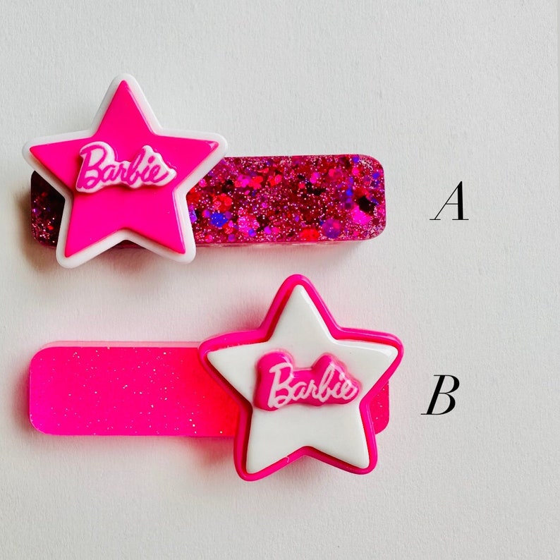 Girls Hot Pink Barbie Star Hair Clip: Glitter Resin Alligator Clip - Etsy