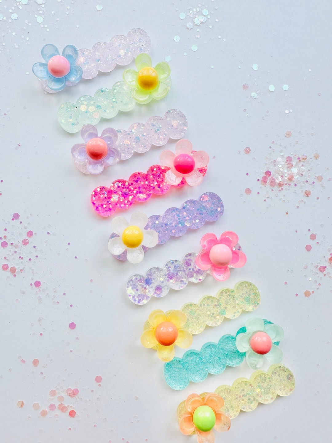 Daisy Hair Clips for Girls|flower Hair Clips| Resin Hair Clip| Glitter ...