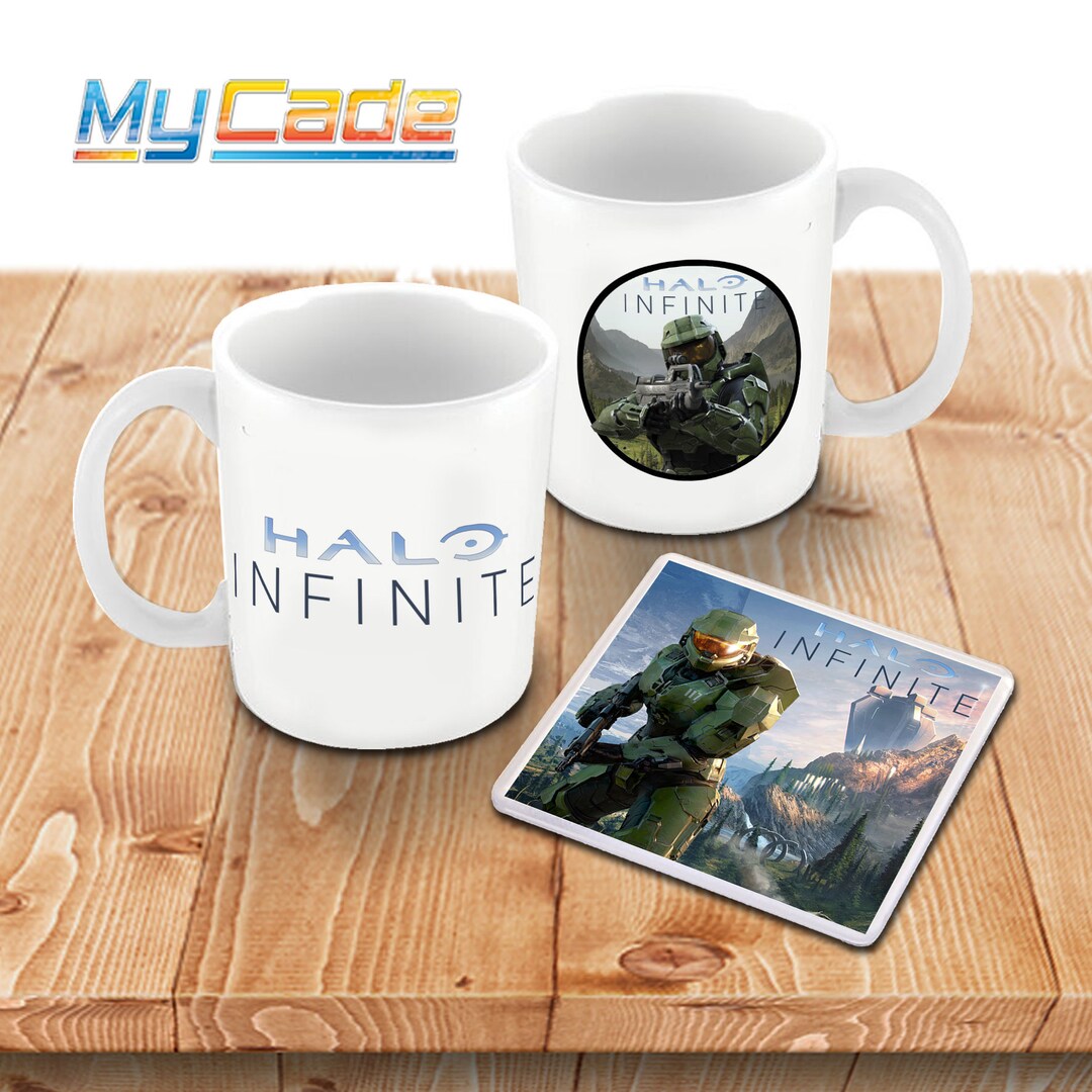 Halo Infinite Master Chief Style Ceramic Mug and Plastic Coaster Set ...
