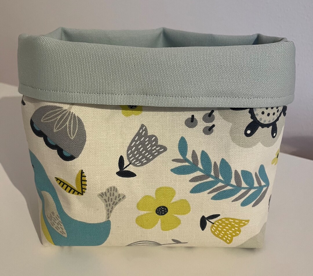 Blue Bird Fabric Basket, Bird Fabric Basket, Blue and Yellow Basket ...