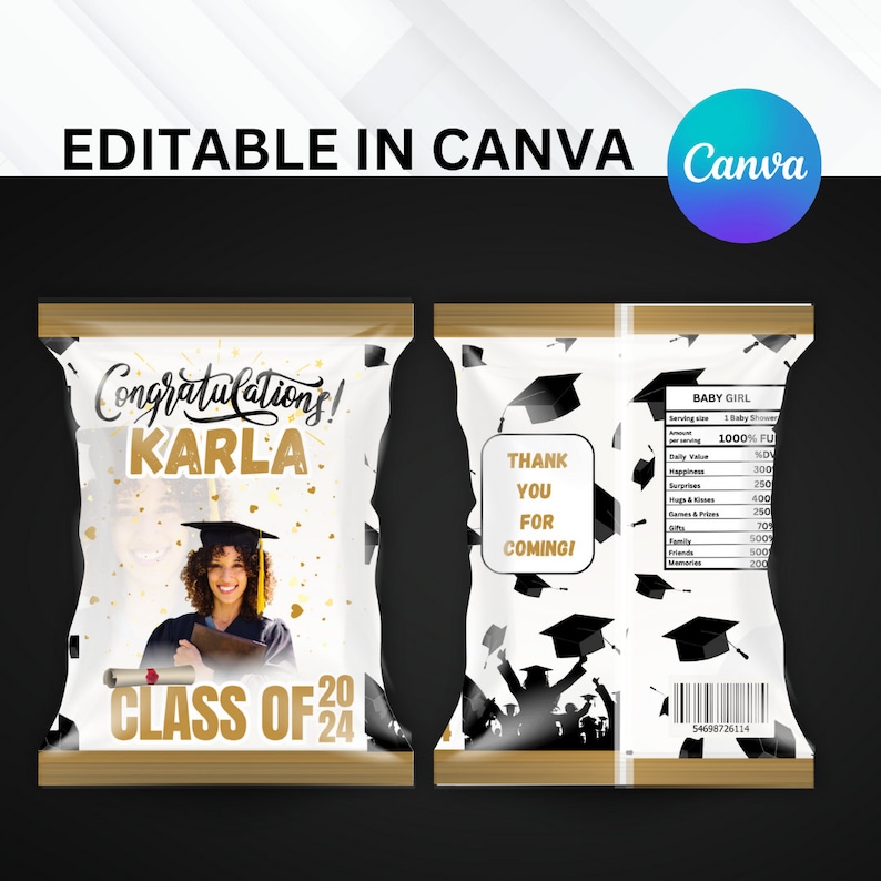 Graduation Chips Bag Template | DIY Editable in Canva | Party Favors - Etsy