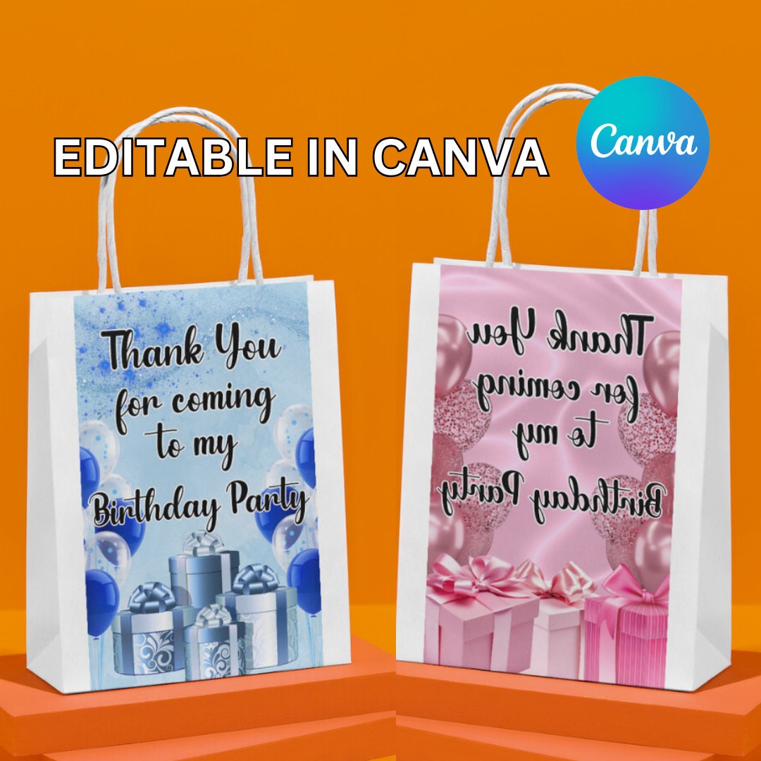 Gift Bag Label Design for Birthday Party or Any Event | Editable | Pink ...