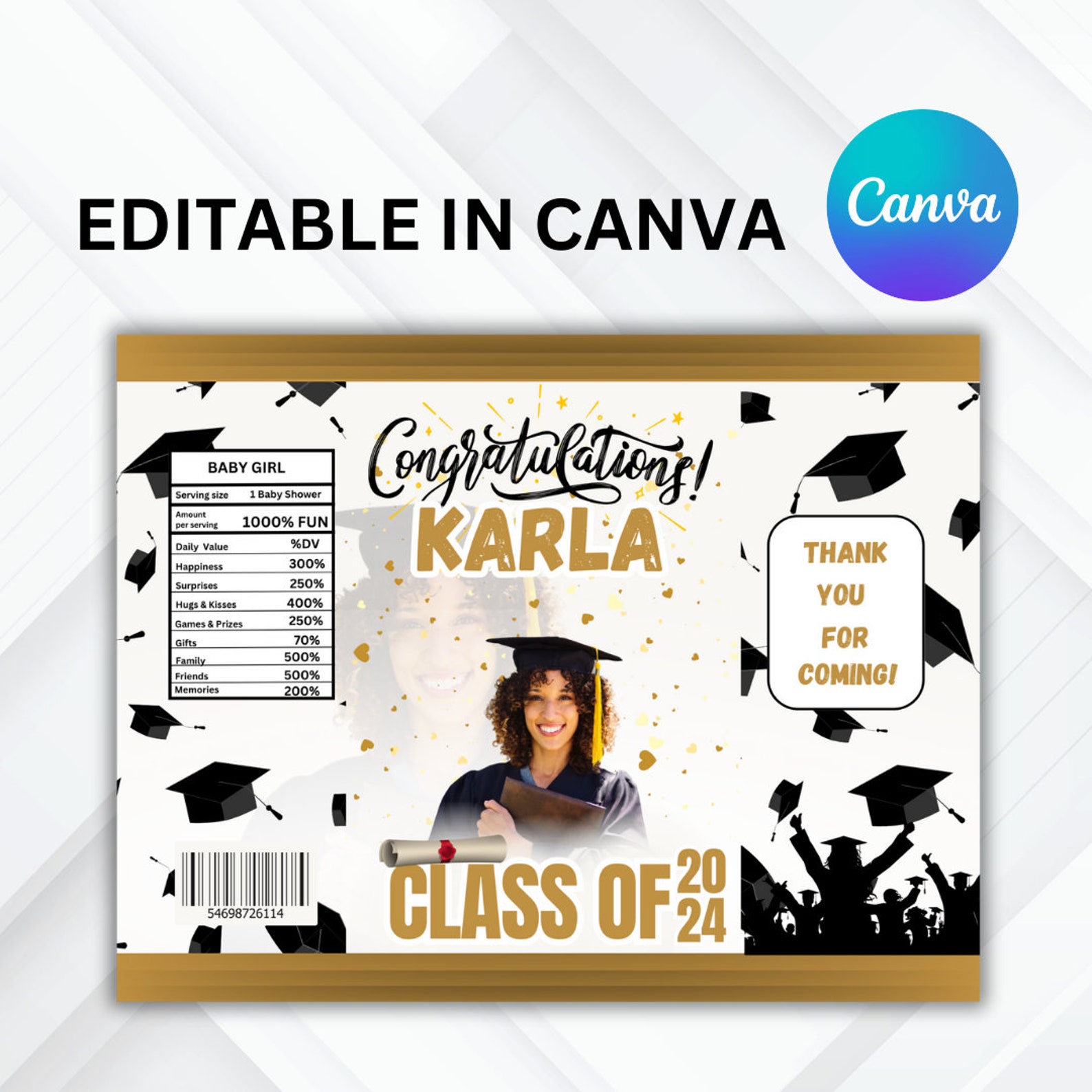 Graduation Chips Bag Template | DIY Editable in Canva | Party Favors - Etsy