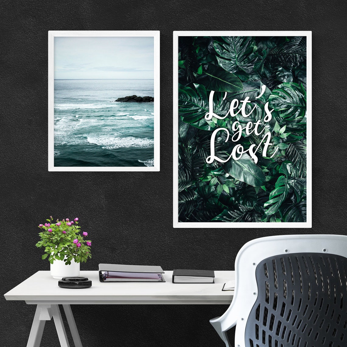 Let's Get Lost Printed Poster Quote Poster Monstera Art | Etsy