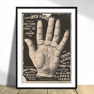 Open Hand Palm Reading - Hand Palmistry, Retro Poster, Fortune Tellers ...