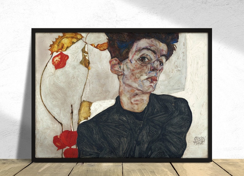 Self-portrait With a Plant - Egon Schiele | Expressionism Style, Poster ...