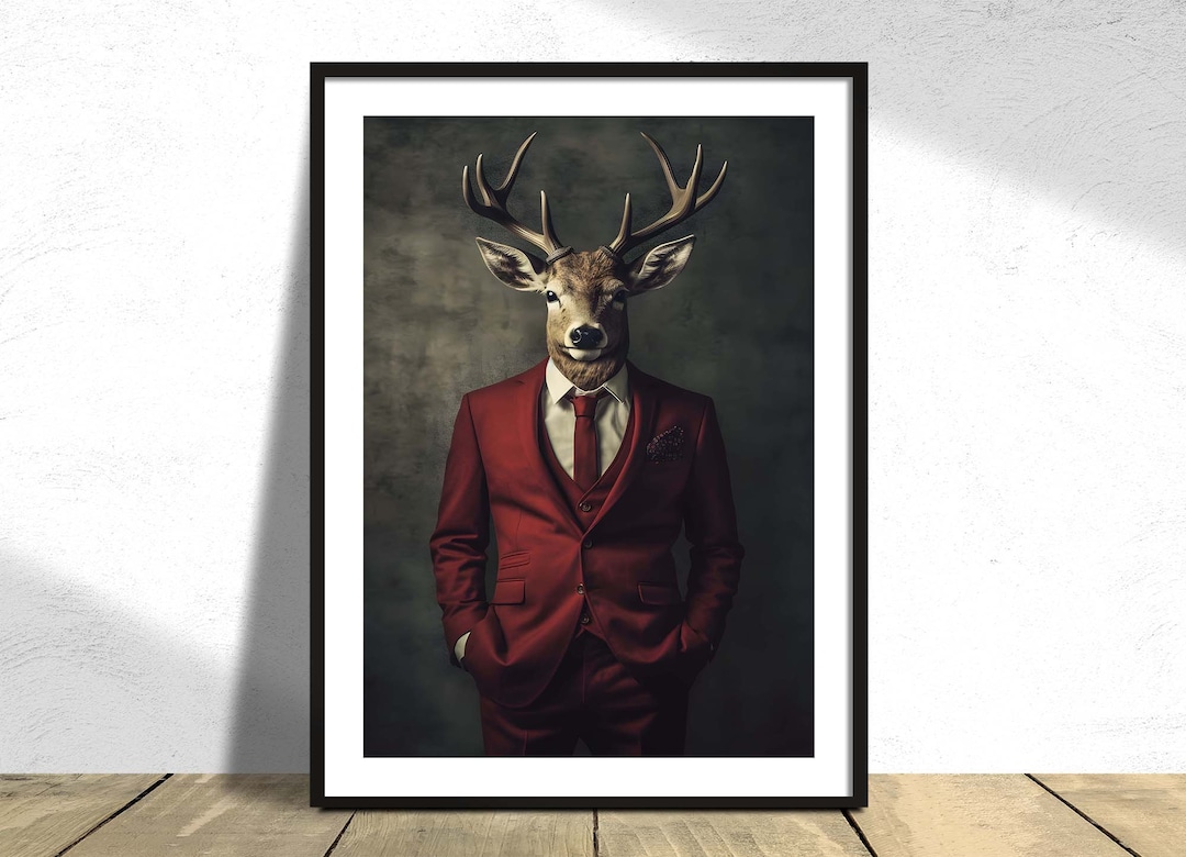 Deer in a Suit | Graphic Art, Deer Poster, Funny Poster, Abstract Deer ...