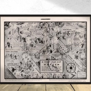 A Night-club Map of Harlem, Manhattan New York 1932 I Vintage Poster ...