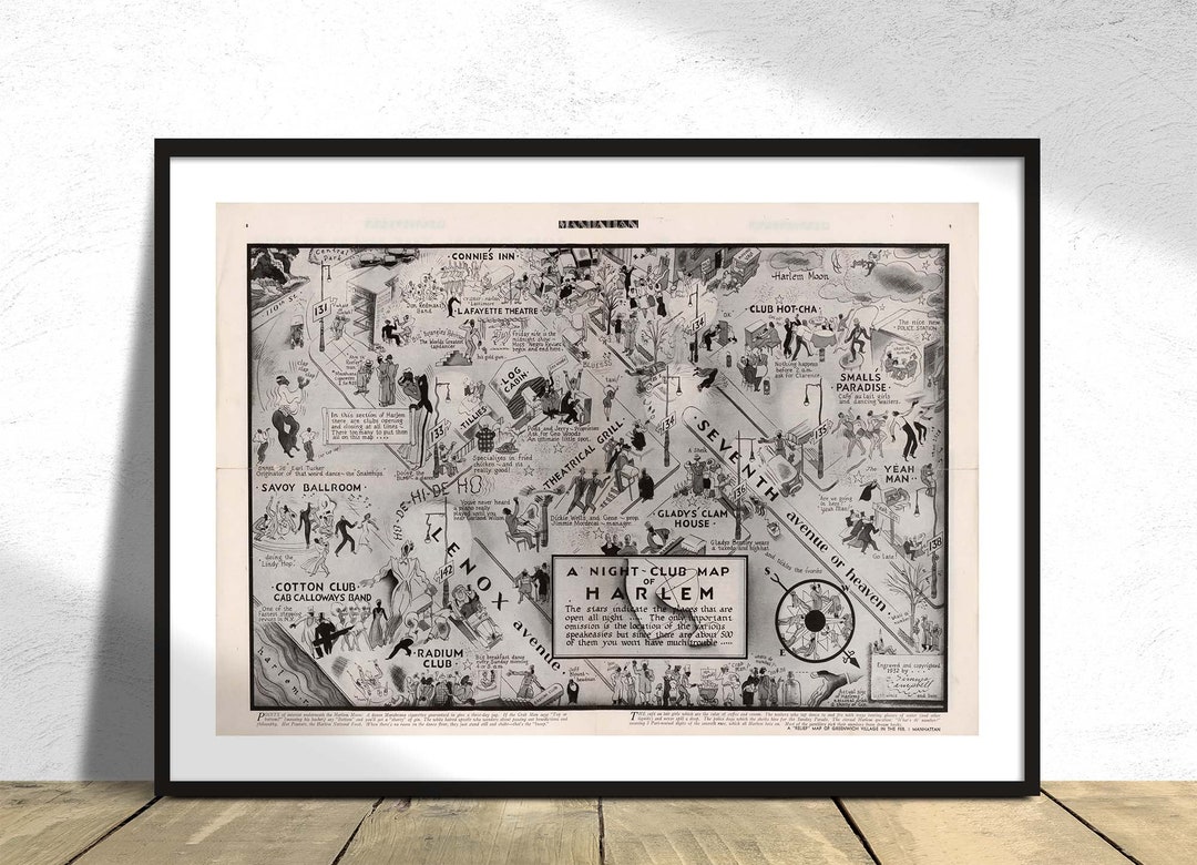 A Night-club Map of Harlem, Manhattan New York 1932 I Vintage Poster ...