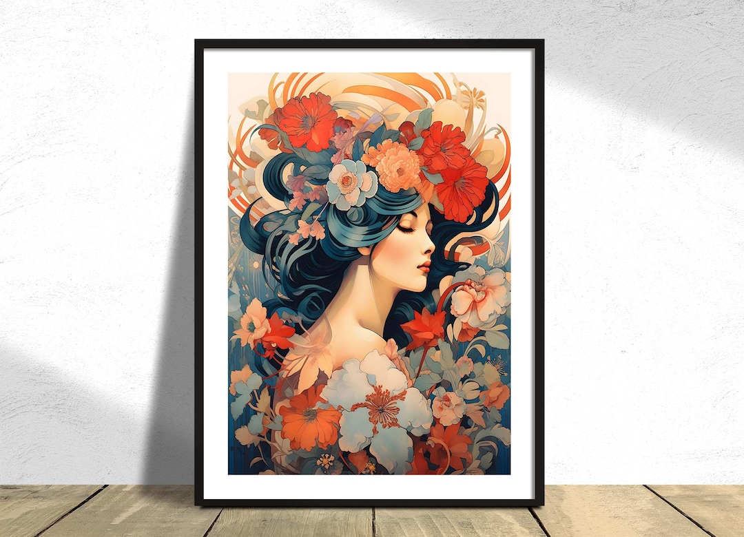 Woman With Flowers | Woman Portrait, Graphic Art, Etnic Woman Print ...