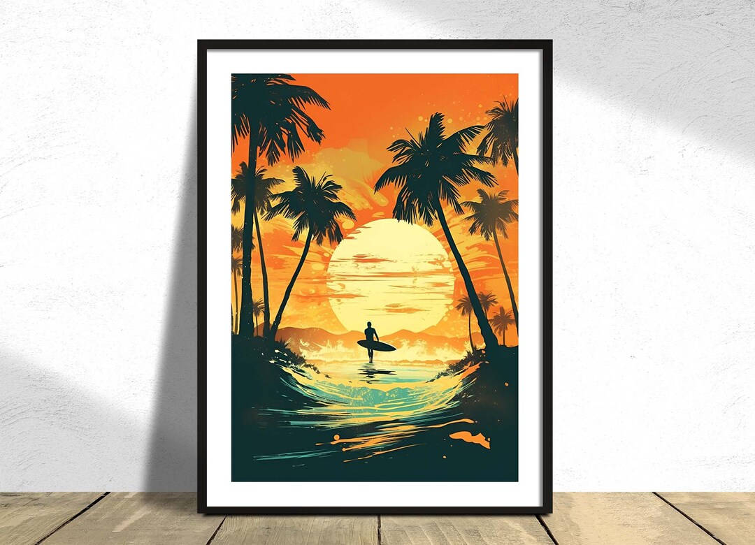 Retro Surfer | Graphic Art, Surfer Poster, Landscape Illustration ...