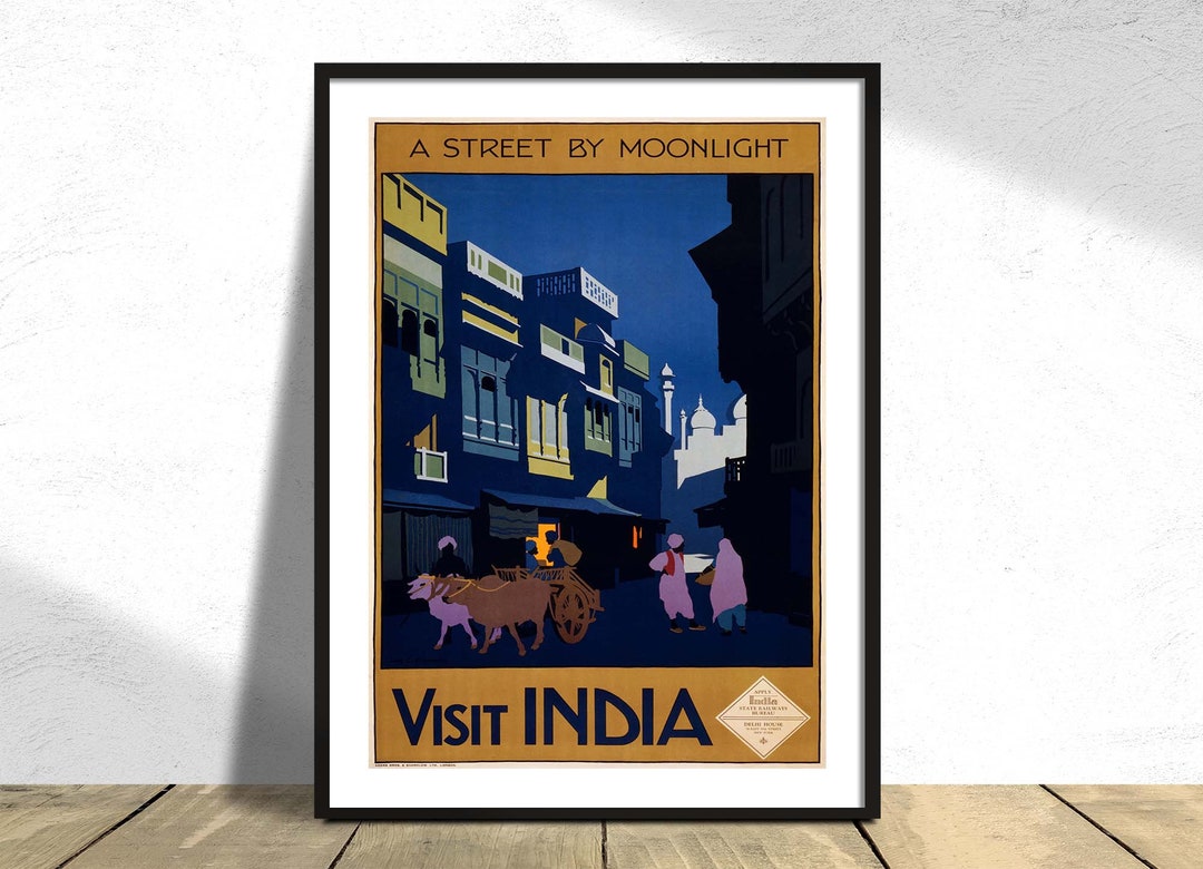 Visit India, a Street by Moonlight - Travel Poster I Travel Print ...