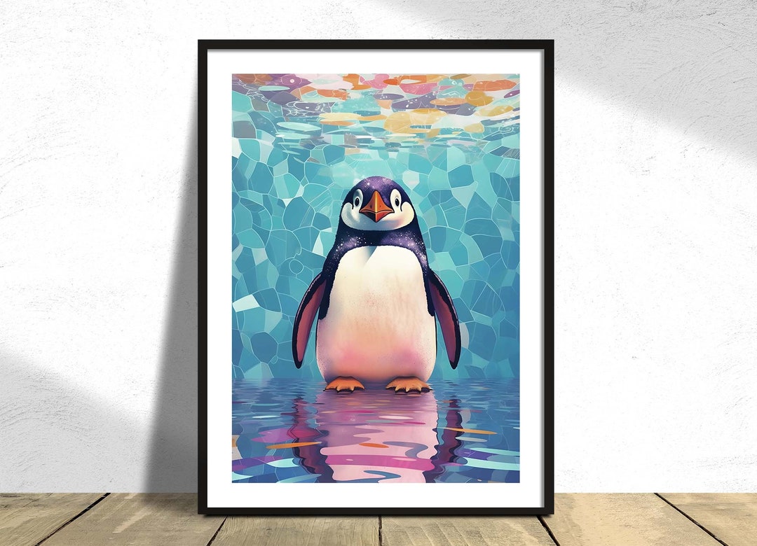 Penguin in the Swimming Pool | Graphic Art, Penguin Poster, Colourful ...