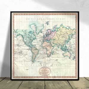 Map of the World on Mercator Projection - John Cary I Square Print ...
