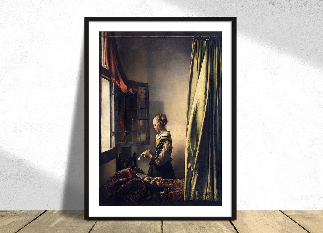 Girl Reading a Letter by an Open Window Johannes Vermeer Vintage Poster ...