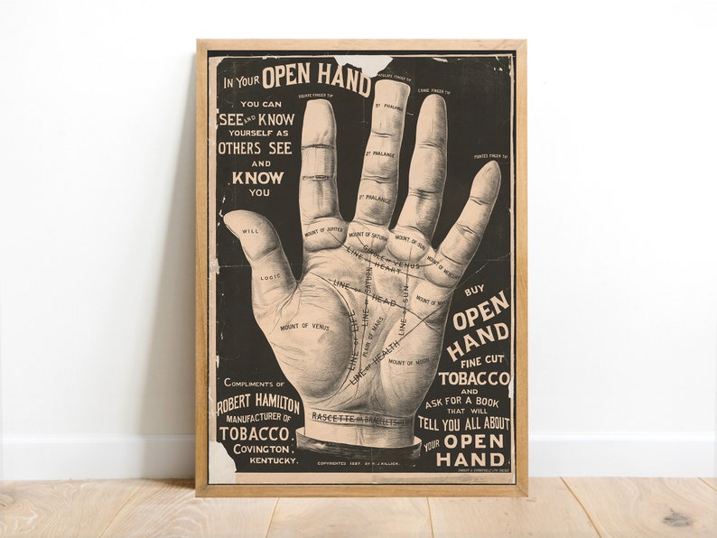 Open Hand Palm Reading Hand Palmistry Retro Poster Fortune - Etsy