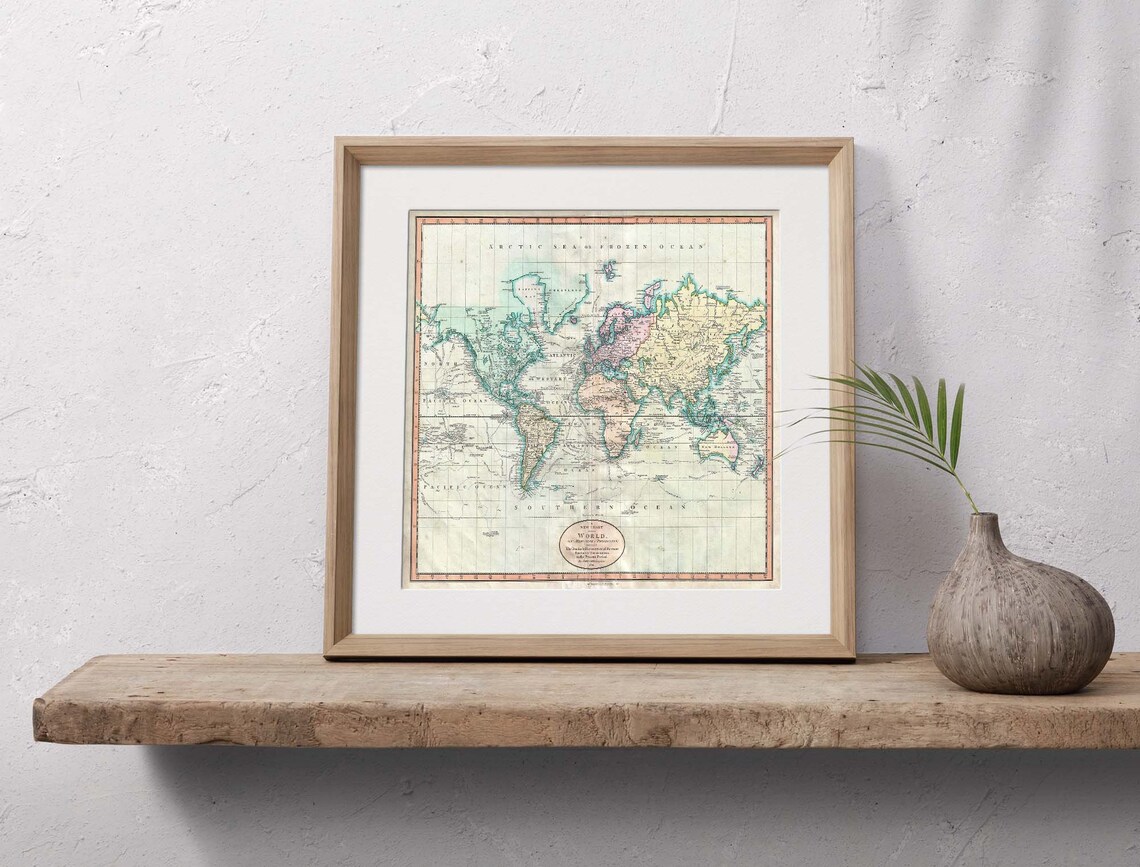Map of the World on Mercator Projection John Cary I Square - Etsy