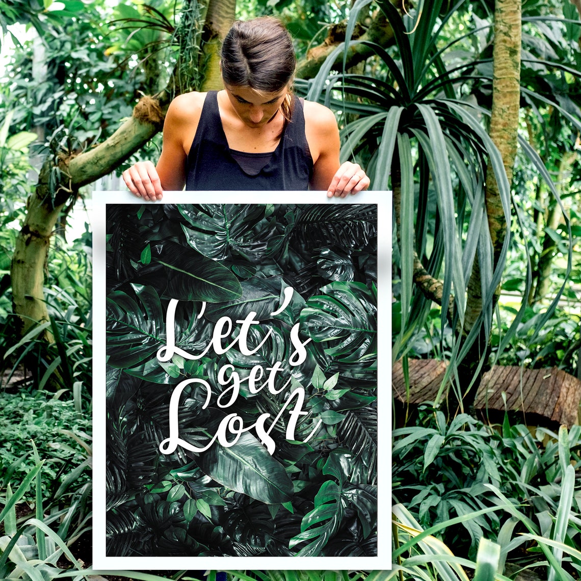 Let's Get Lost Printed Poster Quote Poster Monstera Art | Etsy