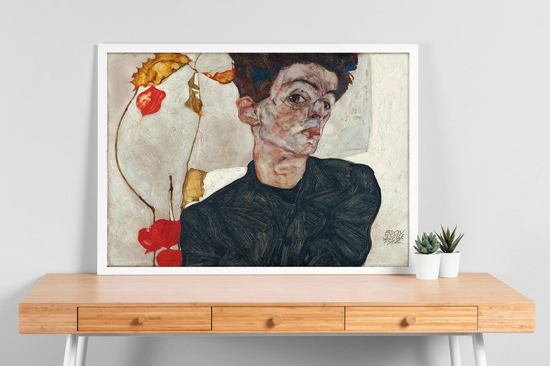 Self-portrait With a Plant - Egon Schiele | Expressionism Style, Poster ...