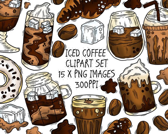 Iced Coffee Clipart Set. 15 X PNG Images. Hand Drawn Latte - Etsy
