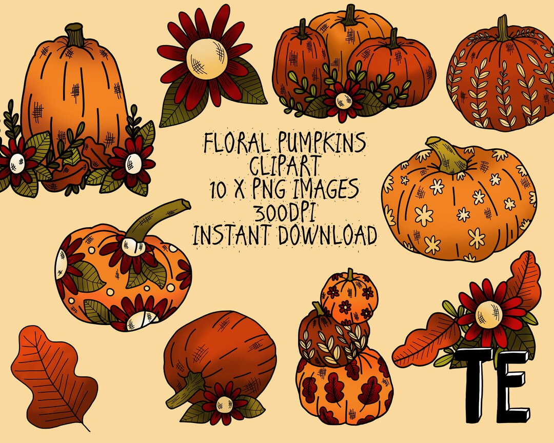 Fall Pumpkin Clip Art Set 10 PNG Images Autumn Clipart Fall Printable ...