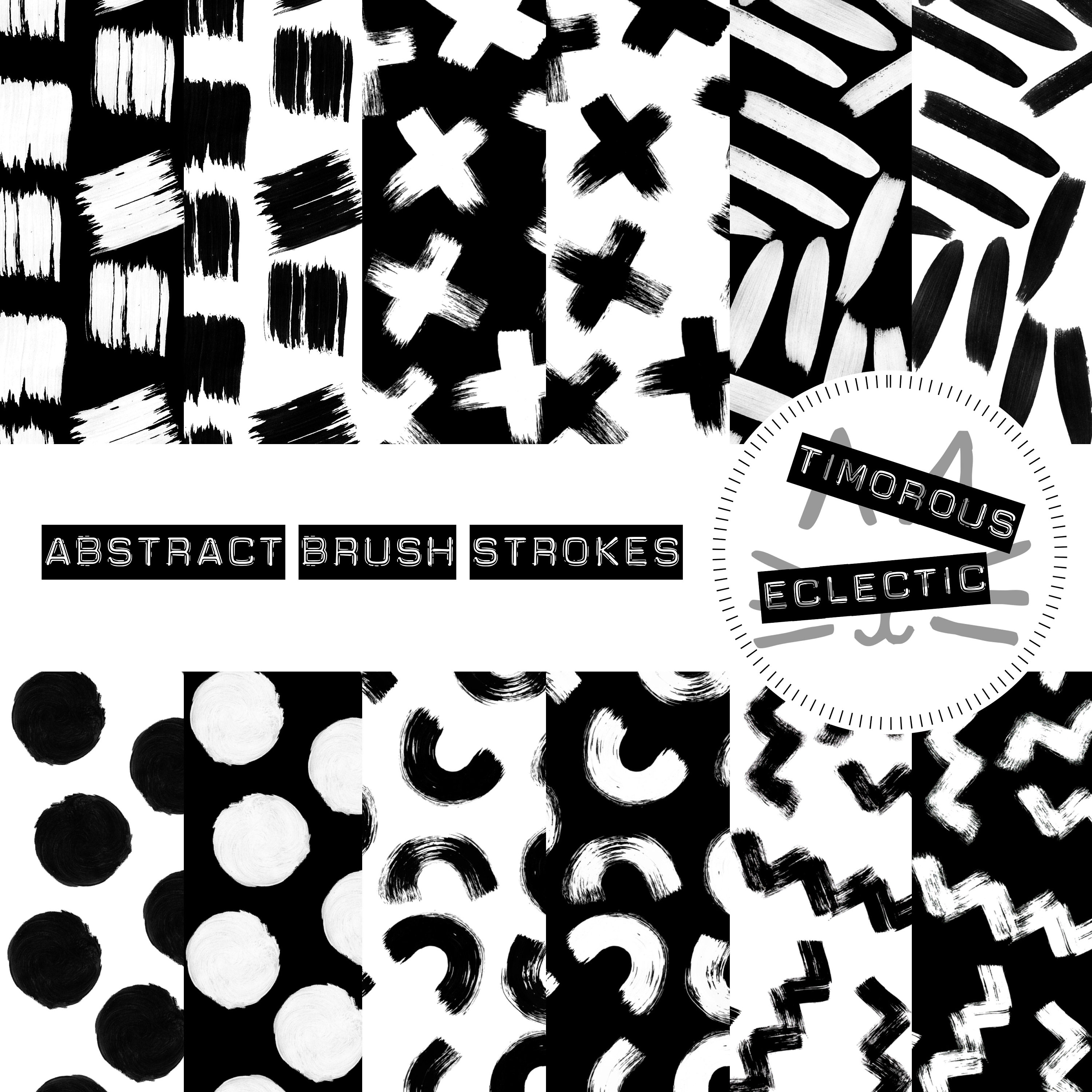 Brush Strokes Digital Papers. 12 Seamless Patterns. Black and White ...