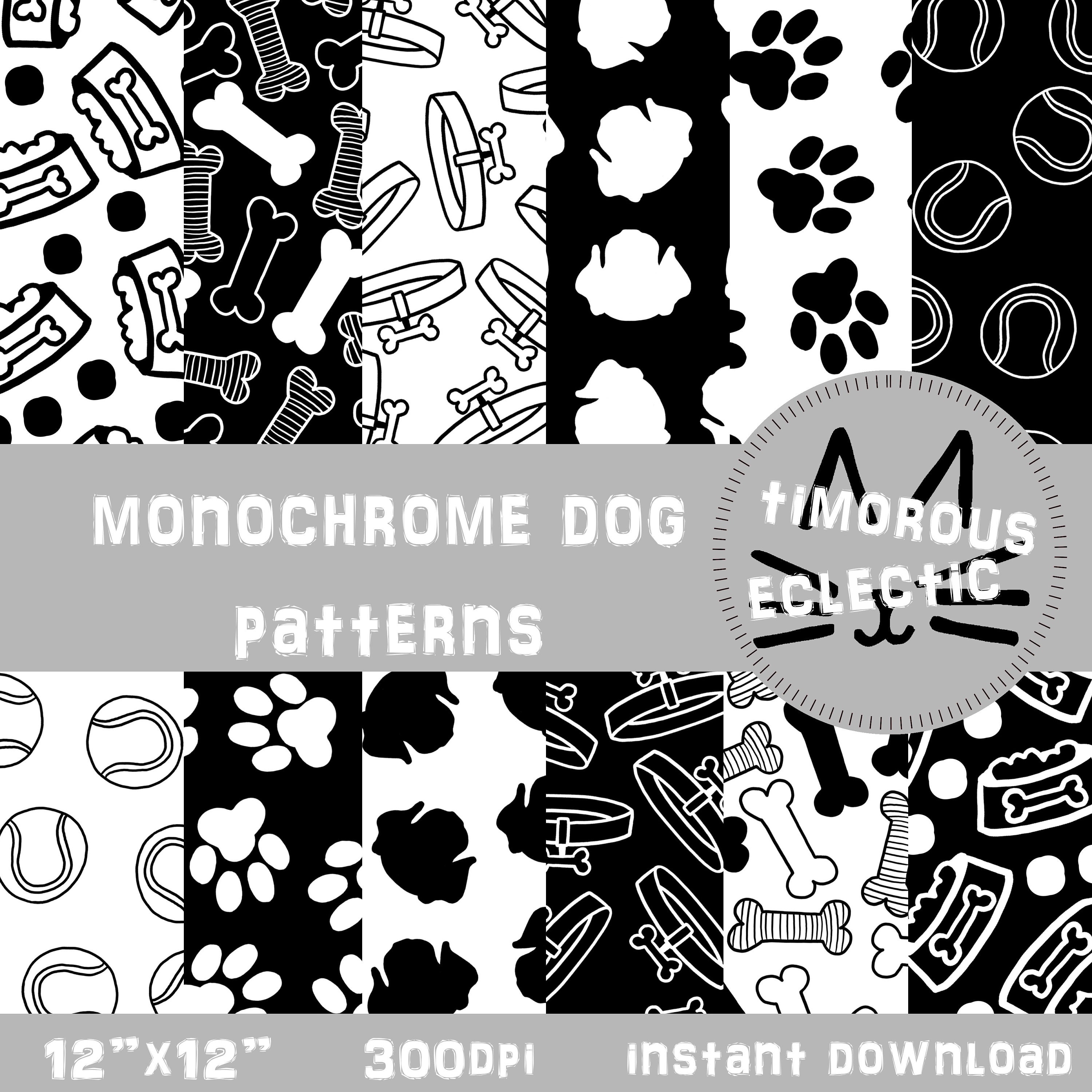 Dog Digital Paper Pack 12x12 300dpi Monochrome Dog Lover - Etsy