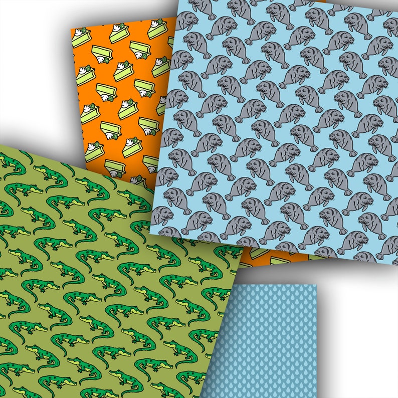 Florida Digital Paper Pack 12x12 300dpi Patterns of Manatees ...