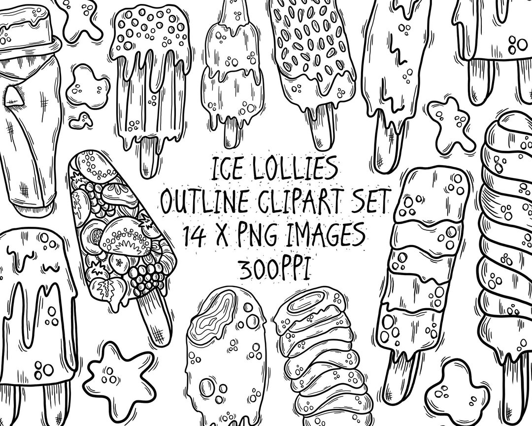 Ice Pops Line Drawing Clipart Set. 14 PNG Images. Hand Drawn - Etsy Denmark
