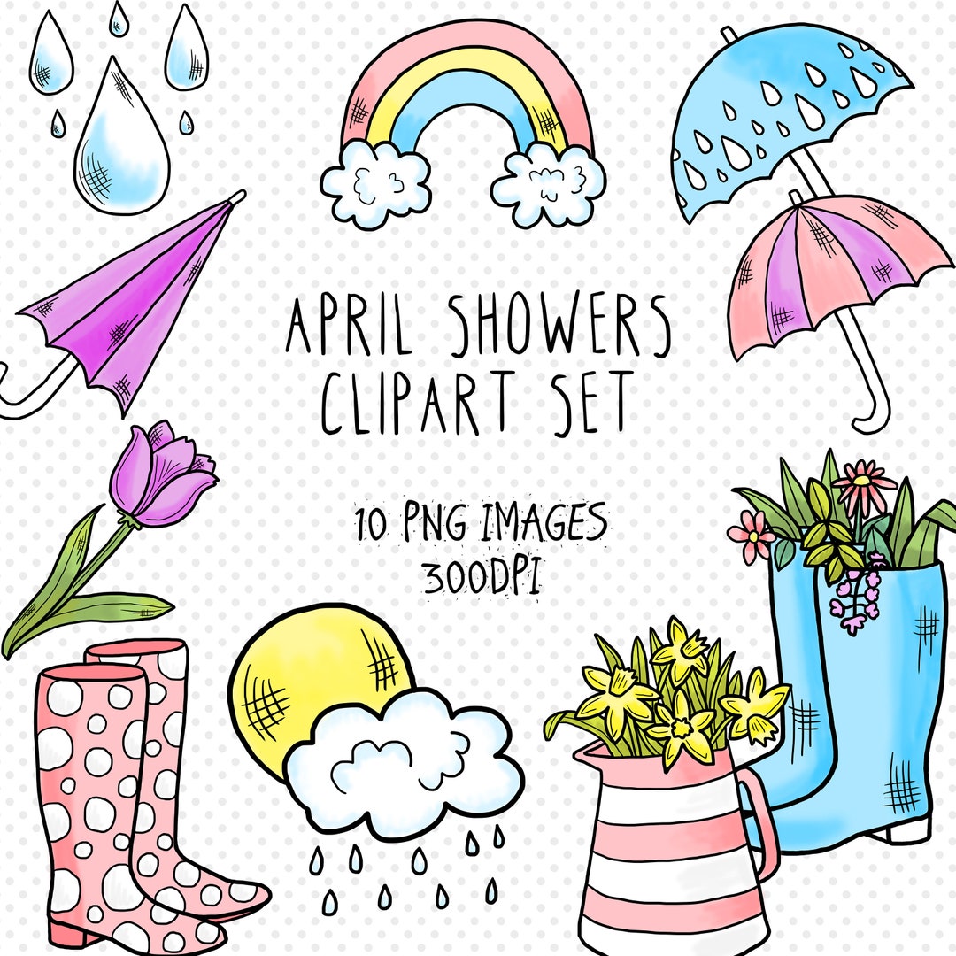 Spring Clipart Set . 10 X PNG Images. Rainy Day April Shower - Etsy UK