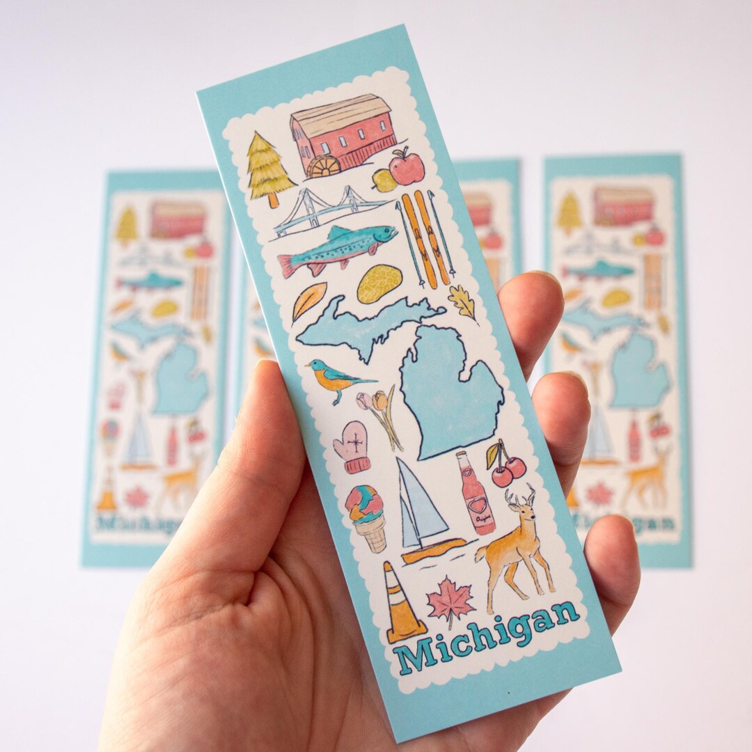 Michigan Bookmark: Illustrated Souvenir Gift for Readers - Etsy