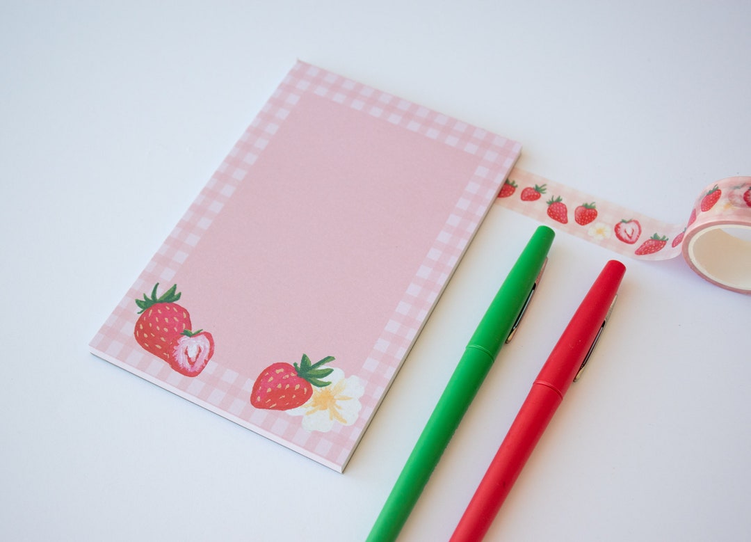 Strawberry Notepad 4x6" Cute Pink Gingham To-do List Notebook ...
