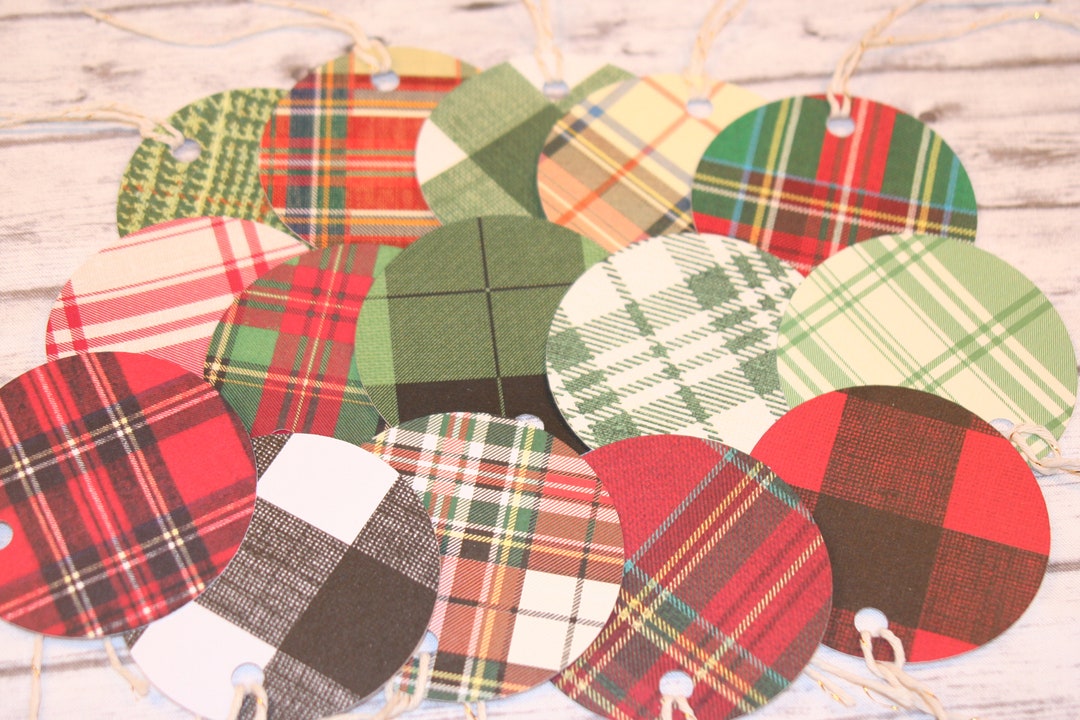 Plaid Christmas Gift Tags, Holiday Gift Tags, Plaid Round Gift Tags ...