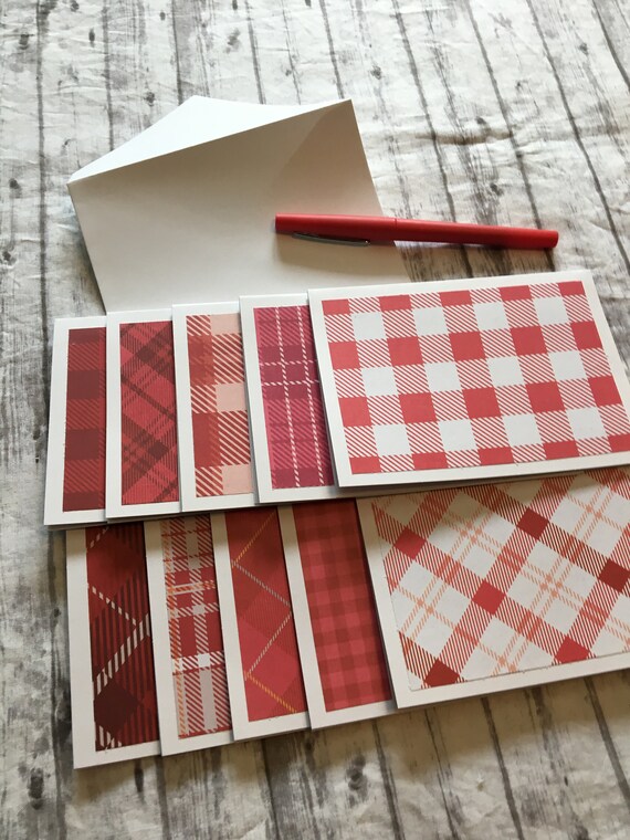 Pink Plaid Note Cards Note Cards 5.5 x 4 Set of 10 Note | Etsy