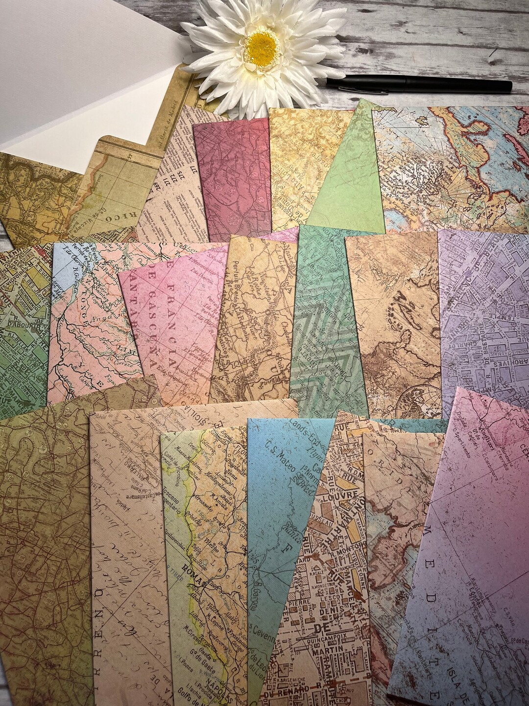 Travel Map Envelopes, Note Cards, Set of 20 Envelopes, Journal ...