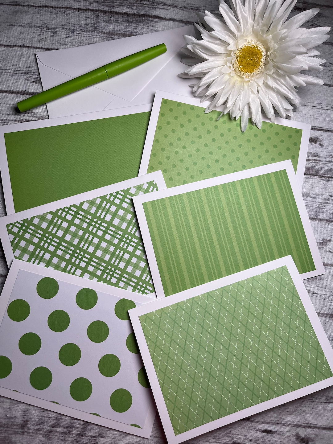 Lime Green and White Note Cards, Note Cards 5.5 X 4, Set of 6 Note ...