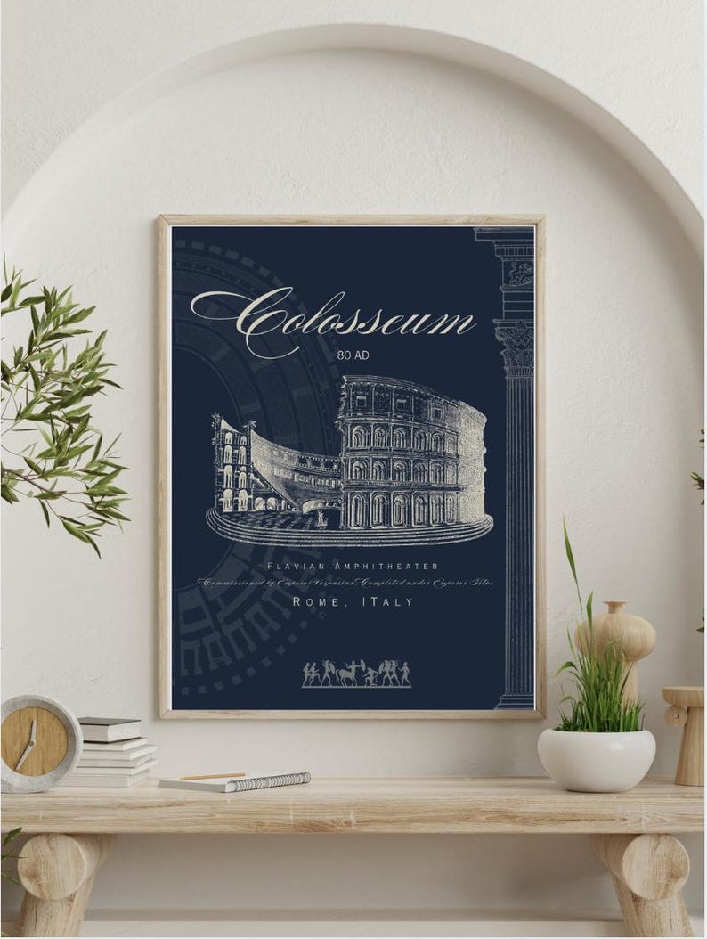 Elegant Colosseum Blueprint Poster | Rome, Italy | Historical ...