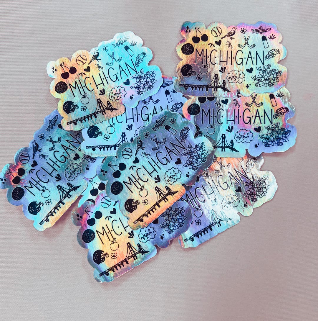 Michigan Doodles Sticker: Hand-drawn State Pride, Holographic Vinyl - Etsy