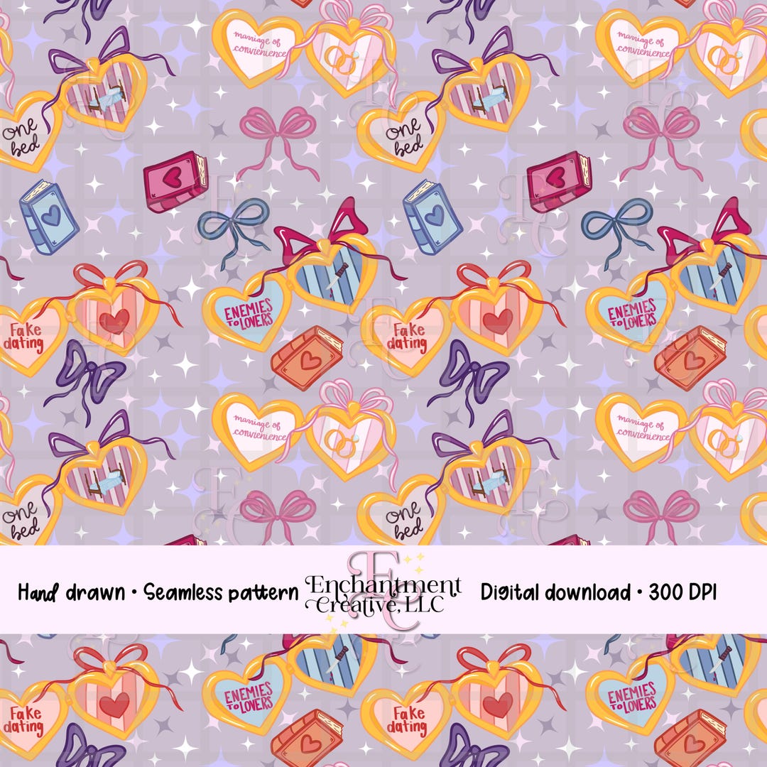 Romance Book Tropes Seamless Pattern | PNG Digital Paper | Enemies to ...