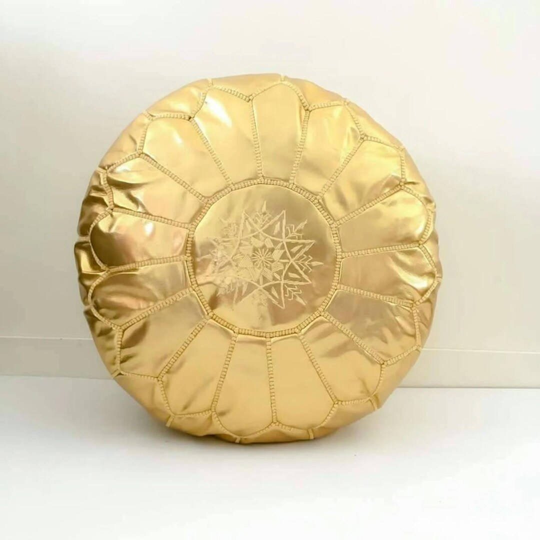 Gold Leather Poufs, Luxurious Handmade Ottoman Pouf Covers, Leather ...