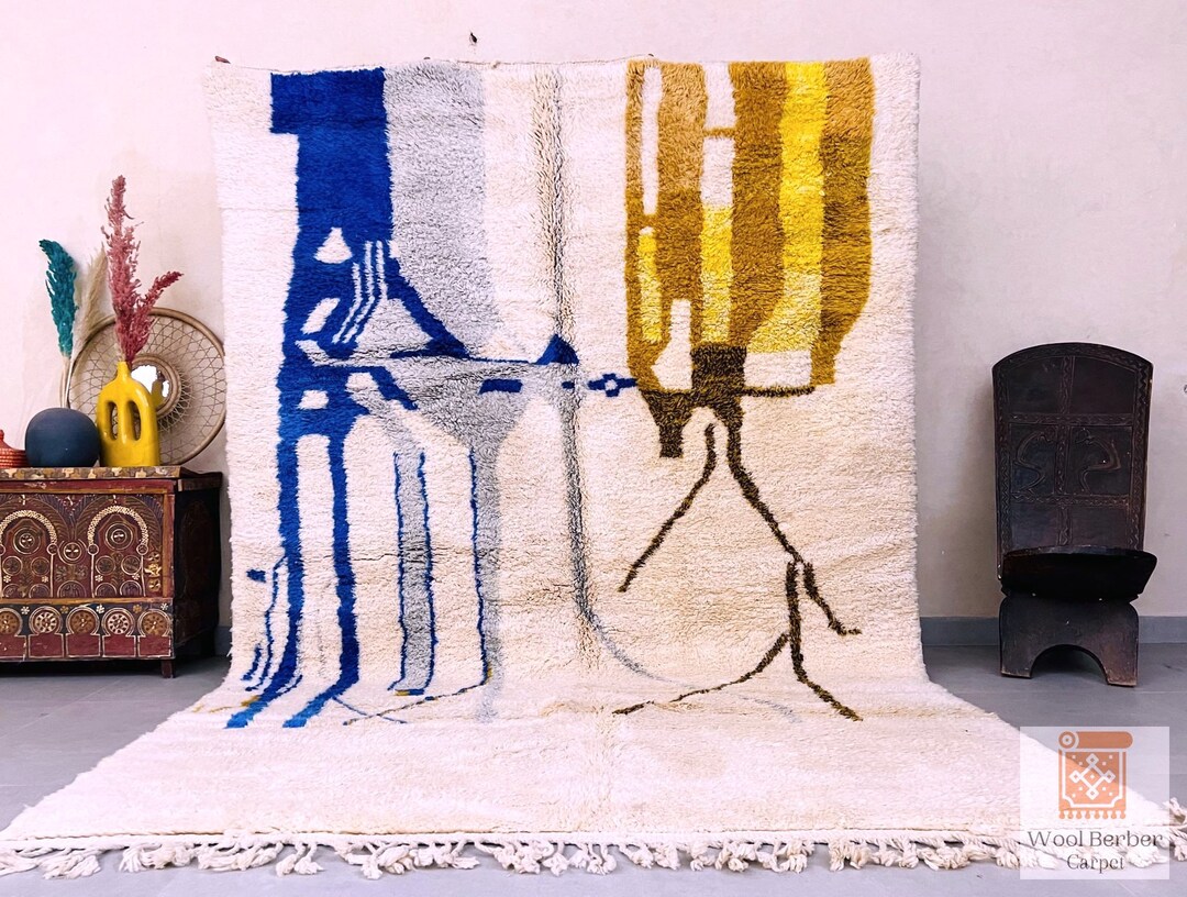 White Mrirt Rug 6x10, Handmade Moroccan Carpet, Artistic Tribal Rug ...