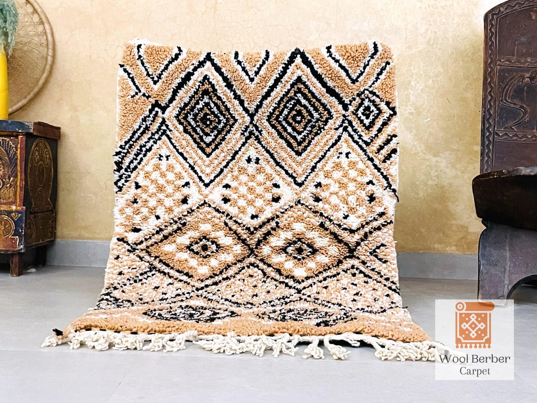 Gorgeous Tan Moroccan Wool Rug - Diamond Tribal Pattern - Handmade ...