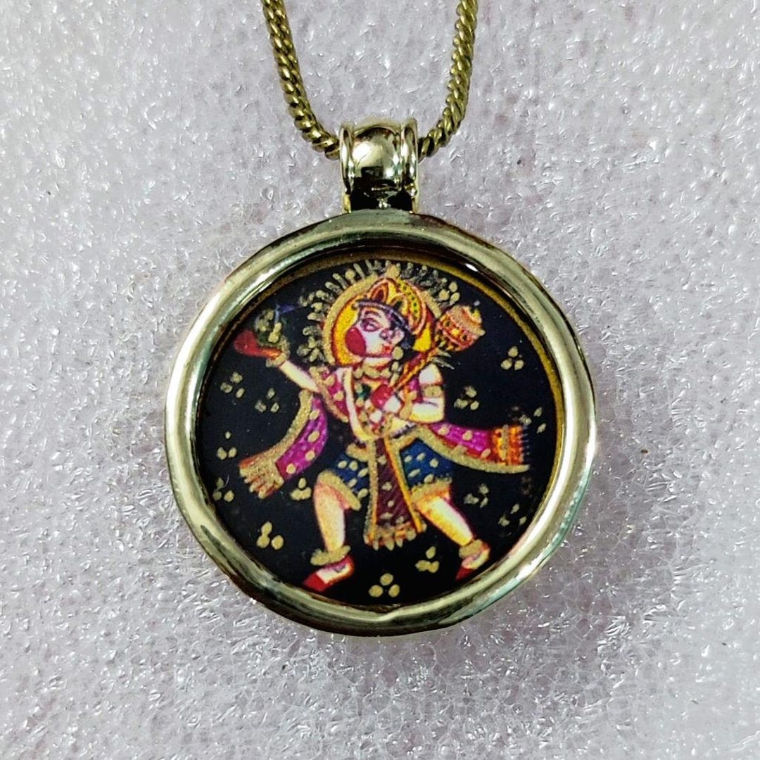 Handmade Yellow Brass Hanuman Photo Pendant - Hindu God Necklace - Etsy