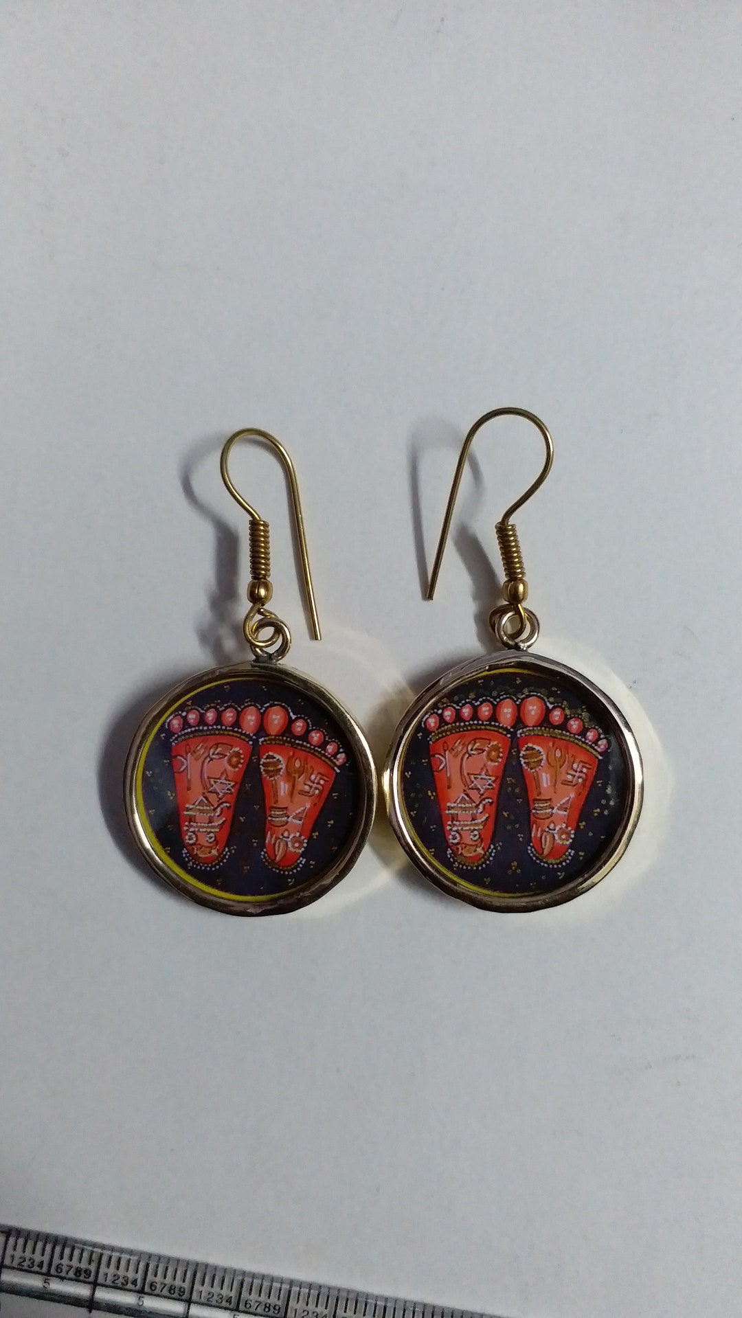 Handmade Laxmi Feet Hoop Earrings: Yellow Brass Hindu Goddess Jewelry ...