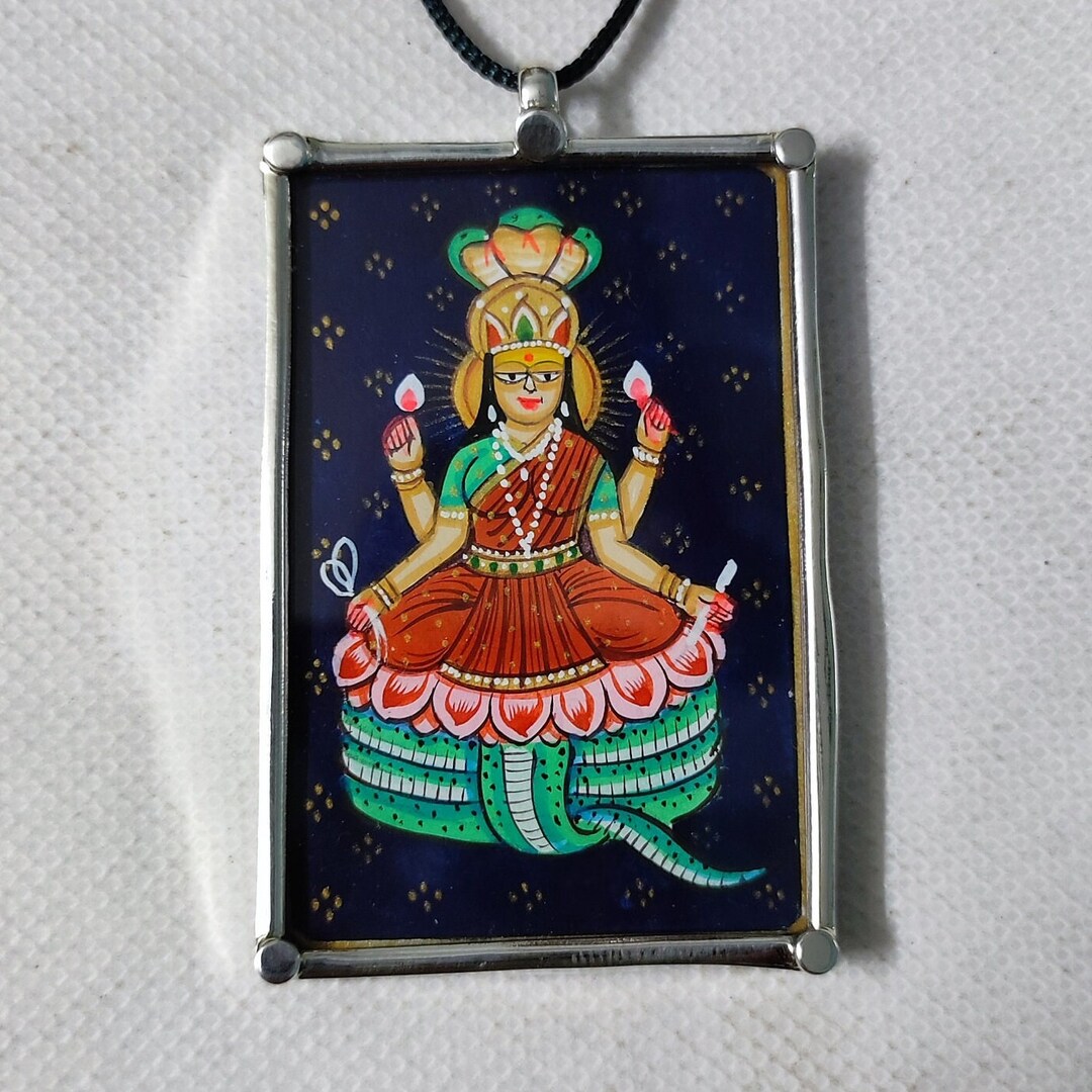 Hand Painted Goddess Padmavati Pendant: Sterling Silver Religious ...