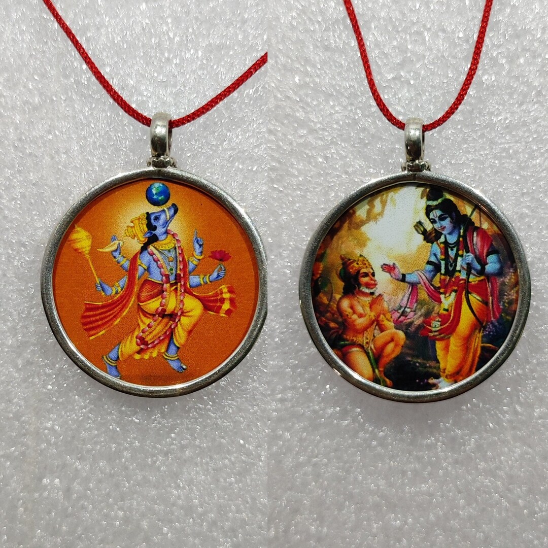 Sterling Silver Reversible Religious Pendant: Hanuman, Lord Ram ...