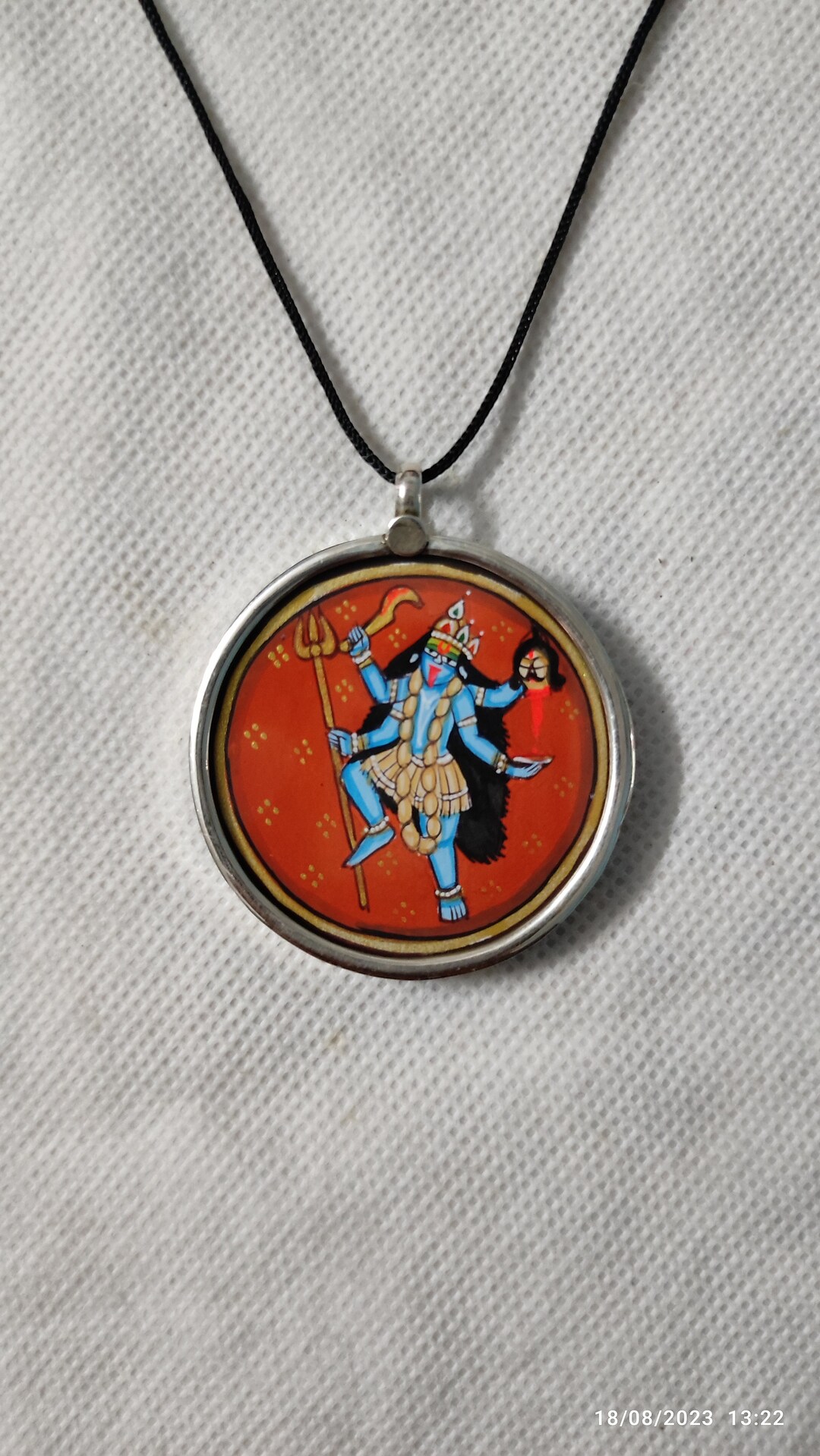 Hand Painted Kali Mata Pendant: Sterling Silver Framed Hindu Goddess ...